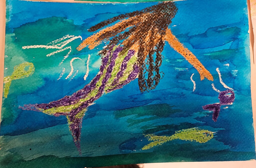 Crayon resist mermaid with water-based inks - Completed Projects - the ...